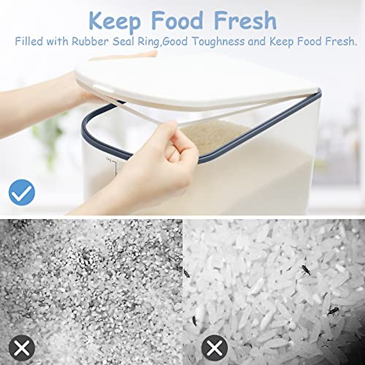 Cosyzone 26.5 Lbs Rice Dispenser, Large Sealed Grain Container Storage with Measuring Cup, Rice Container Kitchen Organization and Pantry Store for Cereal Dry Food