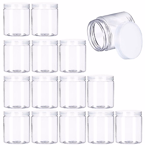 15 Pack 6oz Clear Plastic Jars Wide-mouth Storage Containers,Refillable Empty Containers for Dry Food,Dried Fruit,Seasoning and Honey Storage