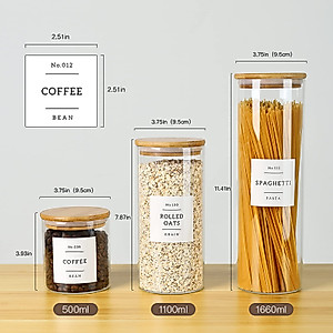 CZSZYGHBAO 5 Pack Glass Jars with Bamboo Airtight Lids - Stackable Food Storage Containers with 132 Pantry Labels - with Wood Lid for Candy, Cookie, Rice, Sugar, Flour, Pasta, Nuts