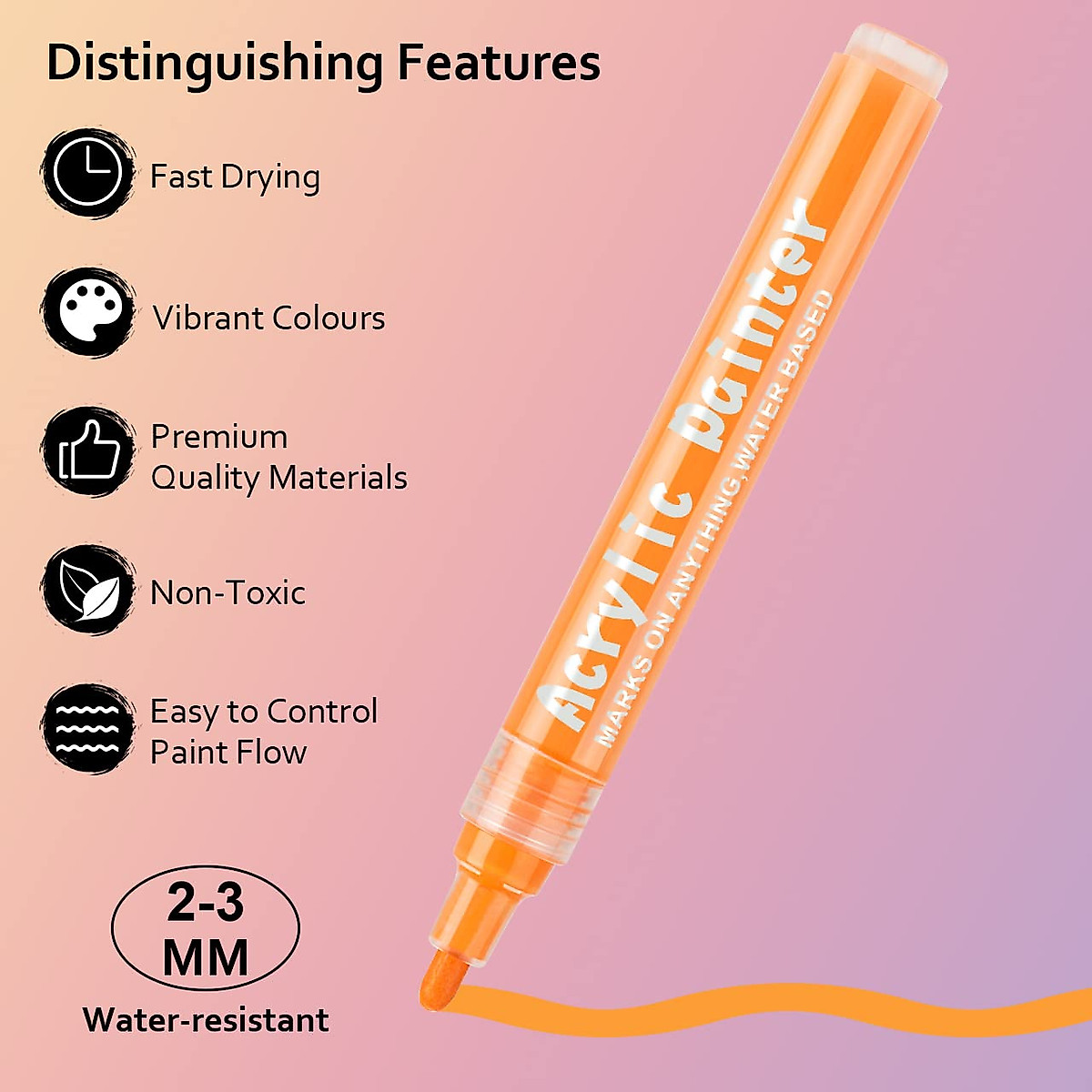 REONEY Acrylic Marker Pens, 12 Colors Quick-Dry Paint Pens (2-3 MM Medium Tip) for Rock Painting Wood Ceramics Glass Canvas DIY Craft Rock Painting Supplies