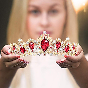 Baroque Vintage Rhinestone Crystal Crown - Tiaras and Crown for Women - Princess Rhinestone Crown for Christmas/Wedding/Prom/Pageant/Costume Birthday Party/Photography (Red ruby crown)