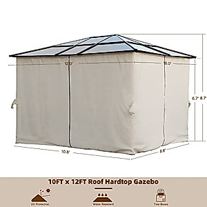 Grand patio 10x12 FT Gazebos, Hardtop Gazebo with Netting and Curtain, Aluminum Frame Polycarbonate Hard Top Gazebo for Patio, Garden, Deck, Lawn