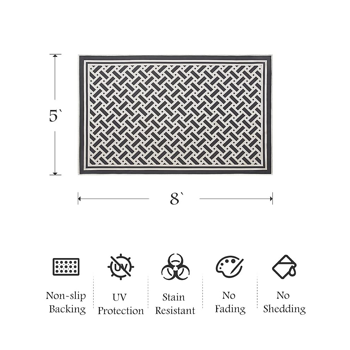 tchdio Weave Outdoor Patio Rug 5x8 Area Rug, Classic Outdoor Area Rug, Easy Cleaning, High Traffic, Non Shedding Indoor Outdoor Rugs