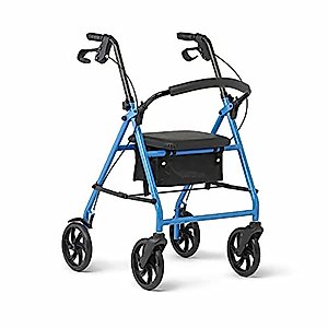 Medline Standard Steel Folding Rollator Adult Walker with 8" Wheels, Supports up to 350 lbs, Light Blue