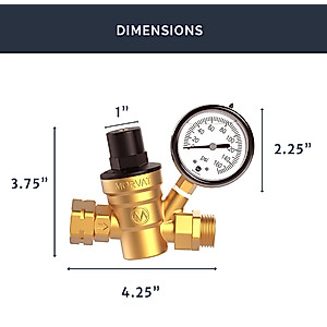 Morvat Premium Lead-Free Brass RV Water Pressure Regulator Adjustable Valve with Oil Filled Gauge for Camper, Includes Screwdriver, Roll Of Teflon Tape & 2 Extra Rubber Washers