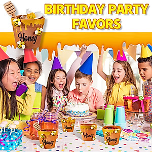 meekoo 16 Sets Mini Honey Jars with Wooden Dippers Bee Charms for Honey Party Favors Bee Themed Baby Shower Favors for Guests Wedding Party Favors