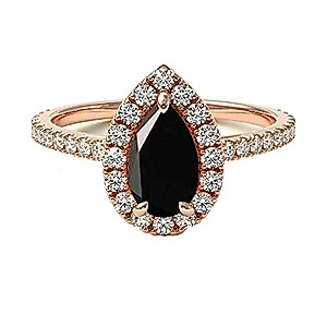 Gemsonclick Natural-Black Onyx 18K Rose Gold Ring Pear Shape Halo Diamond Design Wedding Engagement Handmade And Fashion Jewelry For Women Girl Available in size 7