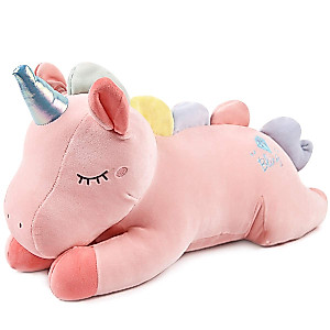 ARELUX 24in Cute Pink Giant Stuffed Unicorn Plush:Soft Animal Hugging Pillow Unicorn Stuffed Animal, Big Body Plushie,Large Unicorn Room Decor Friends Family Member