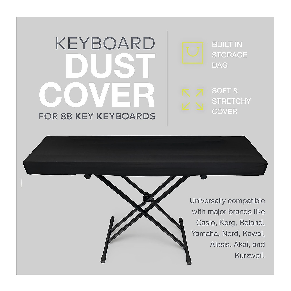Knox Gear Keyboard Dust Cover - 88 Key Piano Keyboard Cover - Stretchy Spandex Digital Piano Cover - Fits Keyboards Up to 88 Keys - Portable Electric Instrument Case - Synth Bag - Music Accessories