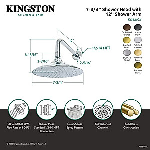 Kingston Brass K136A5CK Victorian 8-inch Diameter Brass Showerhead with 12-inch Shower Arm, Oil Rubbed Bronze