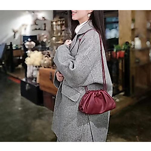 Women's Cow Leather Bag Cloud Shoulder Bag Crossbody Small Bag Pleated Clutch Soft Leather Dumpling Bag Largebags32cm White