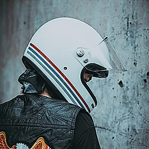 Retro Full Face Helmet A600 Unisex-Adult Old School Full Face Motorcycle Helmet with Graphic Fiberglass Shell DOT Approved Touring Bobber(Red Blue Gray, M)