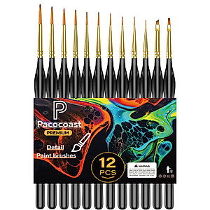 Detail Paint Brushes Set, 12PC Miniature Brushes for Fine Detailing & Art Painting, Small Tiny Paint Brush Perfect for Acrylic, Citadel, Paint by Number, Figurine, Craft, Models, Warhammer 40k (Black)