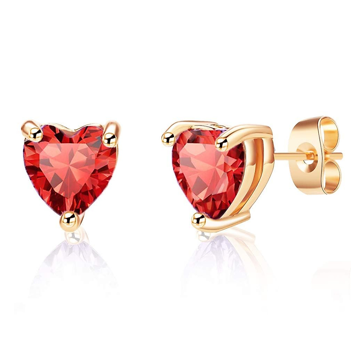 Heart Austrian Crystal Stud Earrings for Women Fashion 925 Sterling Silver Hypoallergenic Jewelry (Red)
