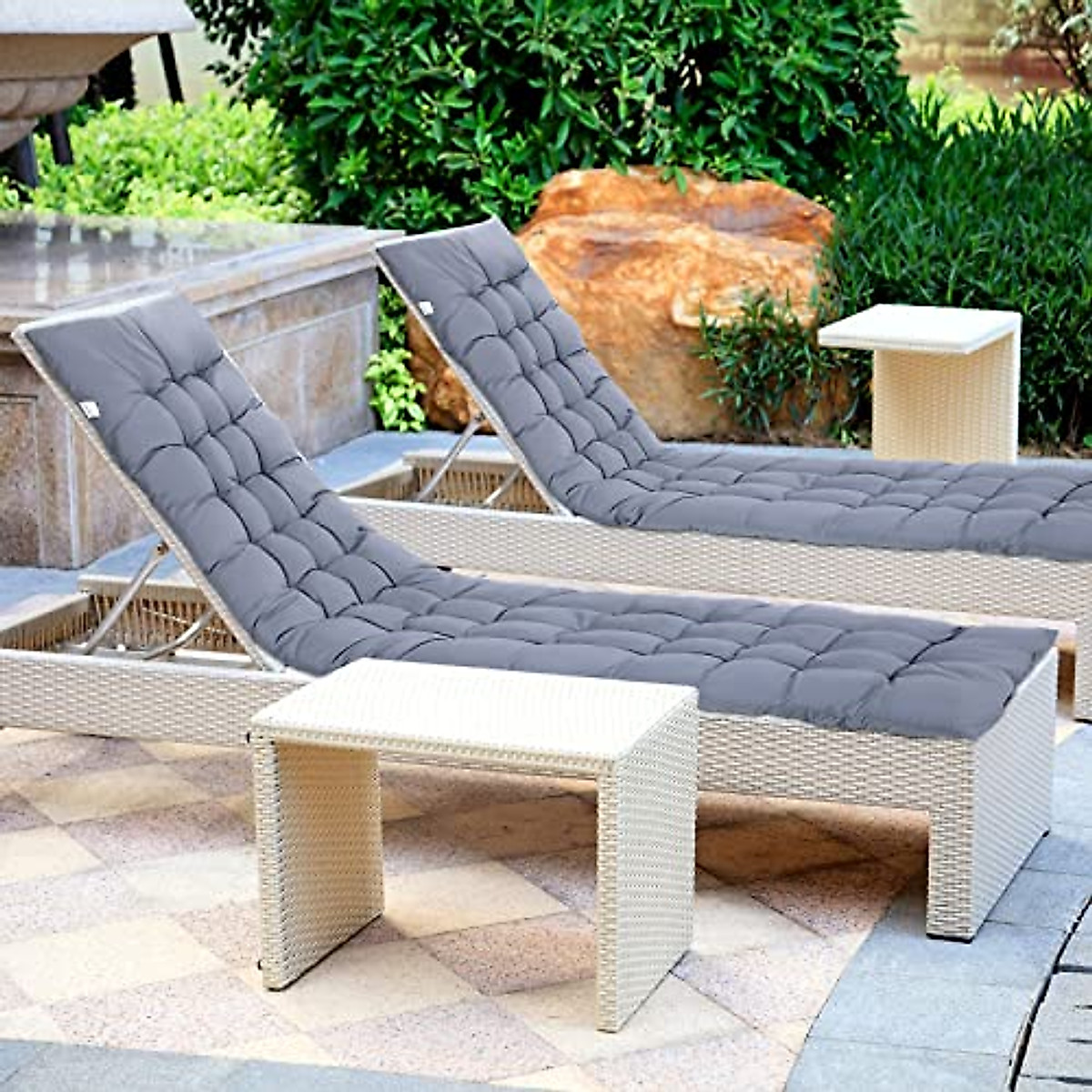 Bucherry 2 Pcs 67 x 19 Inch Chaise Lounge Cushions Soft Lounge Chair Cushion Rocking Chair Cushion Sofa Lawn Furniture Cushion Pad with 6 Tie for Outdoor Indoor Patio Home Without Headrest (Grey)