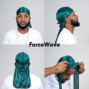ForceWave 10 Pieces Silky Durags Long Tail for Women Men Satin Durag 360 wave，Dorag, 10 Colors