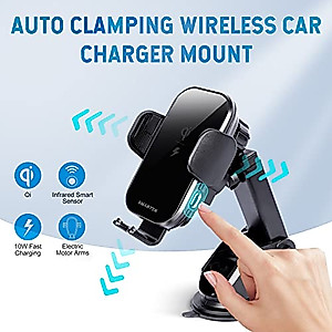Wireless Car Charger, 15W Fast Charging Auto Clamping Car Charger Phone Mount Phone Holder, 360° Car Phone Holder Stand, Car Phone Holder Mount for All Phone