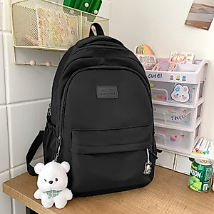 GRYPIT Kawaii Cute Backpack with Cute Accessories Kawaii Aesthetic Backpack with Bag Charm (Black)