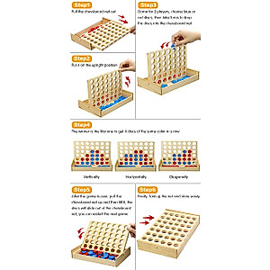 JOYPRO Wooden 4 in a Row Game, Kids Board Games for Kids 5 6 8 10 12 Year Olds, Travel Games for Kids and Adults, 2 Player Classic Family Board Games for Christmas Birthday Gift Coffee Table Decor