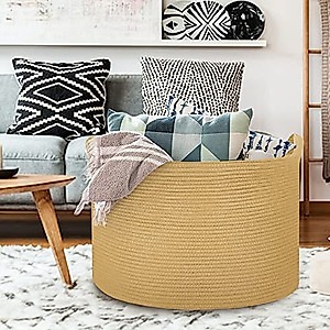 MXMHOME XXXL Large Blanket Basket Jumbo Woven Baskets for Storage Cotton Rope Baskets Jute Throw Blanket Storage Baskets for Pillows Toy Storage Basket Orgniazer Bins (23.6”x 23.6”x 14.1”)