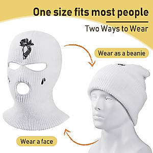 Bencailor 2 Pcs 3-Hole Knitted Full Face Cover Ski Mask Balaclava Knitted Mask Beanie Winter for Outdoor Cycling Ski Sports(White, Rose Style)