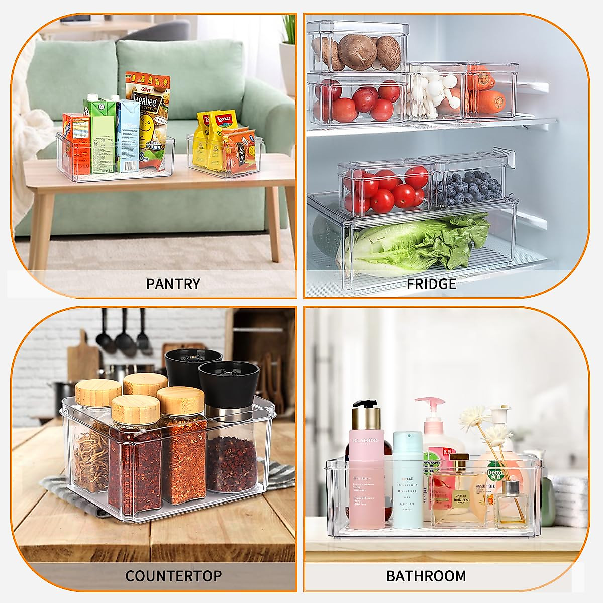 15 Pack Fridge Organizer, Stackable Refrigerator Organizer Bins with Lids PBA-Free, Clear Fridge Organizers and Storage for Kitchen, Countertops, Cabinets, Fridge, Drinks, Fruits, Vegetable, Cereals