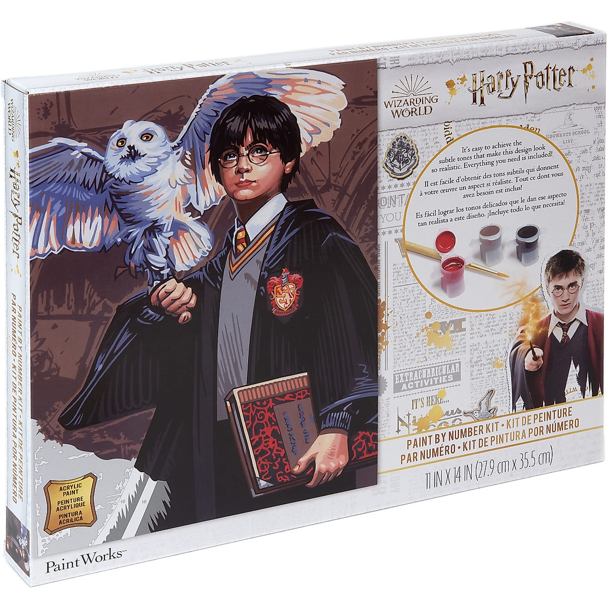 Dimensions PaintWorks Hedwig and Harry Potter Paint by Number Kit for Adults and Kids, Finished Project 11" x 14", Multicolor 15 Piece