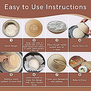 9 in Bread Proofing Basket Set - Make Sourdough Bread with our Banneton Basket and Removable Design Inserts Dough Scraper & Cloth Liner Gift for Bakers by Artizanka (Basket+Patterns)