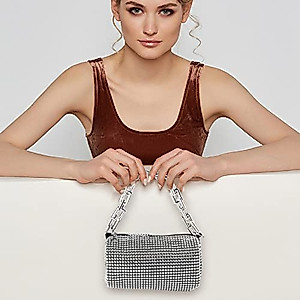 KIINO Silver Purse Rhinestone Purse Silver Clutch Silver Bag Sparkly Purse Crossbody Shoulder