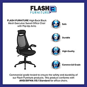 Flash Furniture Ivan High Back Black Mesh Executive Swivel Office Chair with Flip-Up Arms