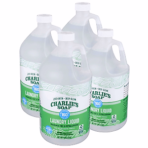 Charlie’s Soap Laundry Liquid (160 Loads, 4 Pack) Natural Deep Cleaning Hypoallergenic Laundry Detergent – Biodegradable Eco Friendly Sustainable Laundry Liquid