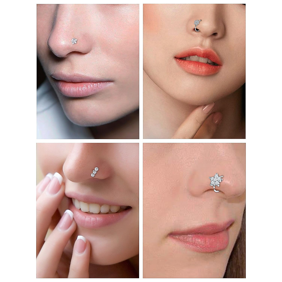 Ftovosyo 20G Surgical Steel Nose Rings Hoop for Women Men, Paved CZ Flower Piercing Jewelry L Shaped Nose Ring Stud Set