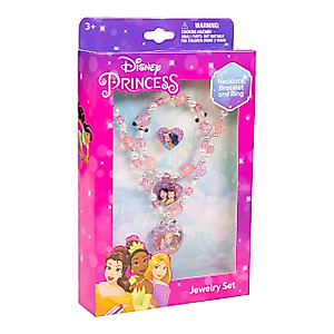 Disney Princess Jewelry Set With Beaded Necklace and Bracelets for Girls Ages 3+ - Princess Dress Up Toys