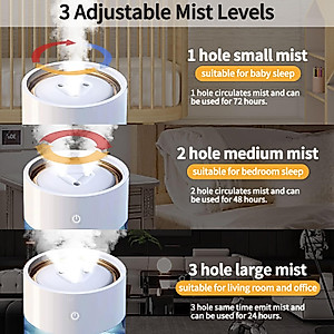 Humidifiers for Bedroom with 7-Color Night Light, 2.2L Ultrasonic Quiet Cool Mist Humidifiers for Home Baby Nursery & Plants with 3 Hole Nozzle, Top Fill Humidifier, Auto Shut-Off, 3 Spray Modes