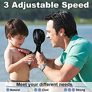 TRELC Mini Handheld Stroller Fan, Personal Portable Baby Fan with Flexible Tripod, 2023 Upgraded Version, Gift for Children, Rechargeable Fan for Office Room Car Traveling BBQ Gym Fan (Black)