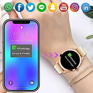 Smart Watch for Women,Elegant&High-end Sylish Stainless Steel IP68 Waterproof Smartwatch Fitness Tracker with Heart Rate Sleep Monitoring Calories Activity Tracker,Gift for Lady Girls (Elegant Gold)