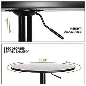 MoNiBloom Pub Round Table Silver Stripe Top with Black Leg and Base, 27.5"- 36"" Height Adjustable with 360° Swivel, Modern Cocktail Bistro Table for Dining Bistro Cafe Home Bar, 23.5" Diameter