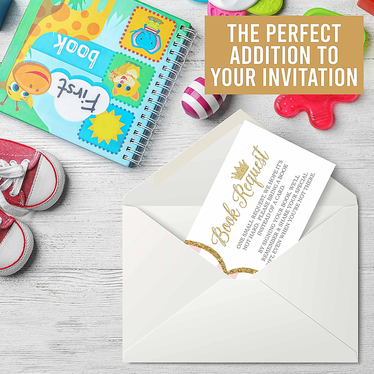 25 Book Request Baby Shower Guest Book Alternative - Princess Baby Shower Invitation Inserts, Books For Baby Shower Request Cards, Bring A Book Instead Of A Card, Baby Shower Book Request For Girls