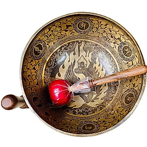 Singing Bowl Nepal -12 Inches Master Healing"Buddha Shakti Carved Tibetan Singing Bowl,Meditation Bowl, Tibetan Bowls, Free Singing Bowl Silk Cushion, Striker and Drum Stick