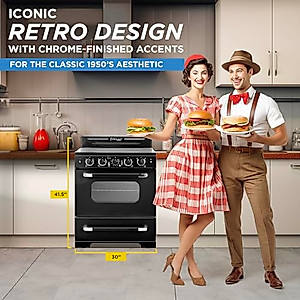 Unique Appliances UGP-30CR EC B Classic Retro Radiant Freestanding Electric Convection Oven Light, Range with 5-Element Glass Cooktop, 30", Midnight Black