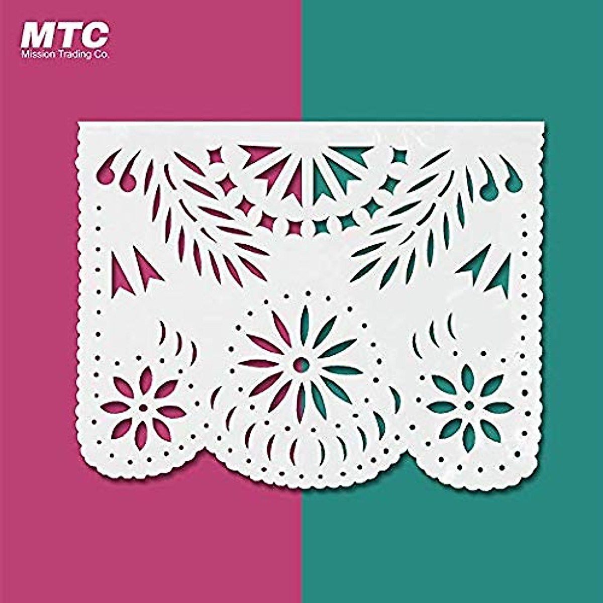 OLÉ RICO - White Papel Picado Mexican Plastic Banner (5 Pack) - 5 x 10 Large Panels / 16 Feet Long - Great Decor for Wedding Streamers, Baptism Decorations, Showers and More by Ole Rico