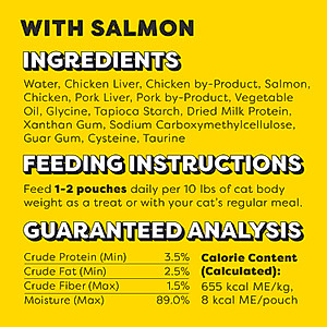 Temptations Creamy Puree with Chicken and Salmon Variety Pack of Lickable, Squeezable Cat Treats, 0.42 Oz Pouches, 16 Count