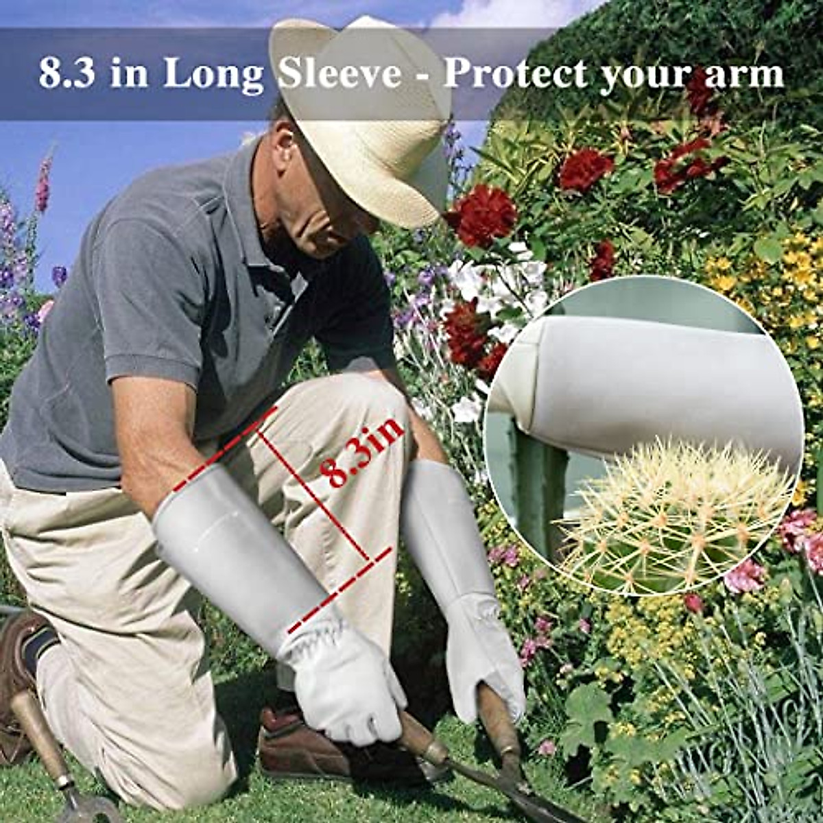 HANDLANDY Long Garden Gloves Thorn Proof for Women & Men, Rose Pruning Gauntlet Gloves, Best Protection Tool for Gardener (Green, Small)