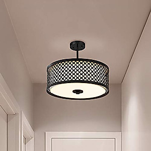 OUVR Industrial Semi Flush Mount Ceiling Light, Modern Close to Ceiling Lamps for Living Room, Bedroom, Dining Room, Kitchen, Hallway, Entry, Foyer