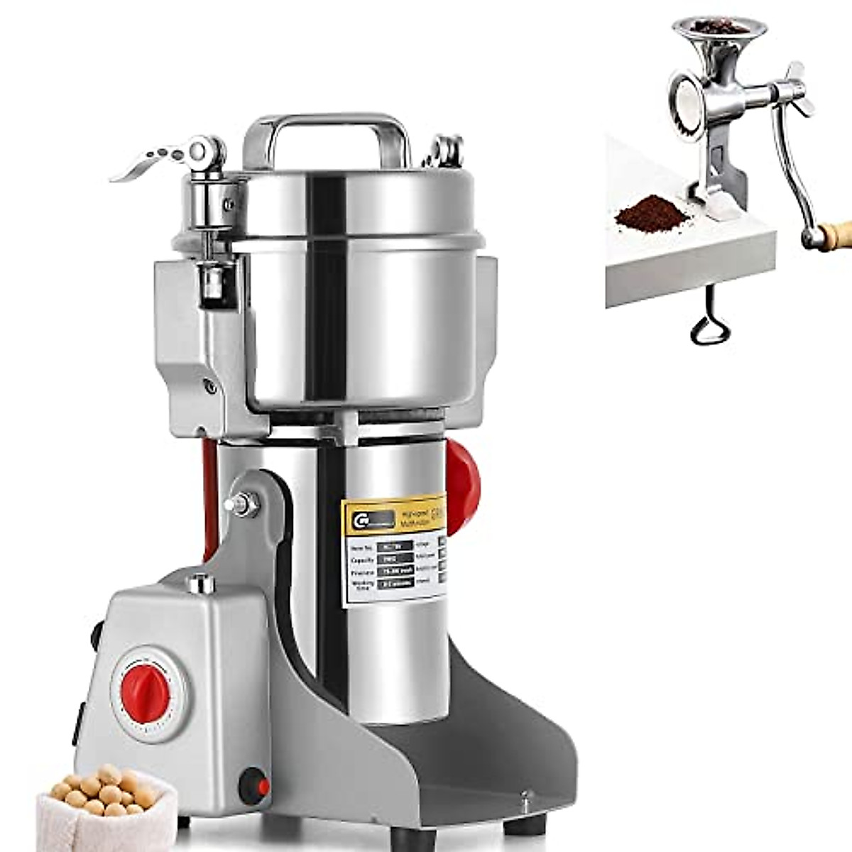 CGOLDENWALL 700g Electric Grain Grinder with Hand Crank Grinder