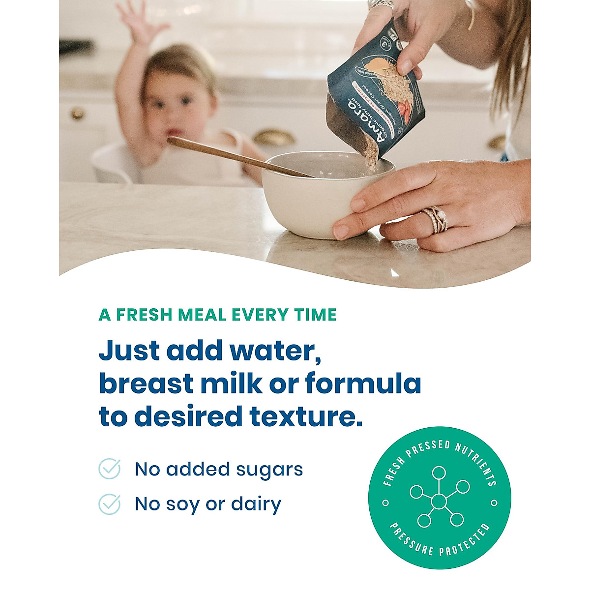 Amara Organic Baby Food - Stage 2 - Oats & Berries - Baby Cereal to Mix With Breastmilk & Water - Shelf Stable Baby Food Pouches Made from Organic Fruit and Veggies - 5 Pouches, 3.5oz Per Serving