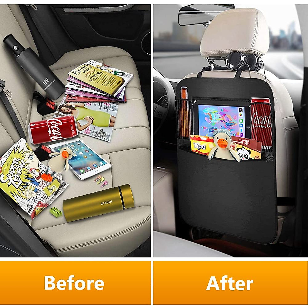 EUBSWA Backseat Anti Kick Mat for Kids 2 Pack with Storage Pockets, Car Travel Accessories,Backseat Car Organizer Kick Mats Backseat Organizers Auto Back Seat Protector