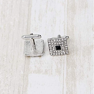 V & L Black Silver Crystal Cuff links – Fancy Unique Elegant Sparkling Luxury Gem Stone Cufflinks for men in Square - Perfect for Wedding, Formal, Suits, Business and Groom Cufflink