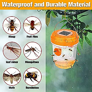 Mayardfun Wasp Traps, Solar Bee Trap Catcher, Wasp Catcher Yellow Jacket Trap with UV LED Light, Nontoxic Reusable Wasp Trap Orange Orange