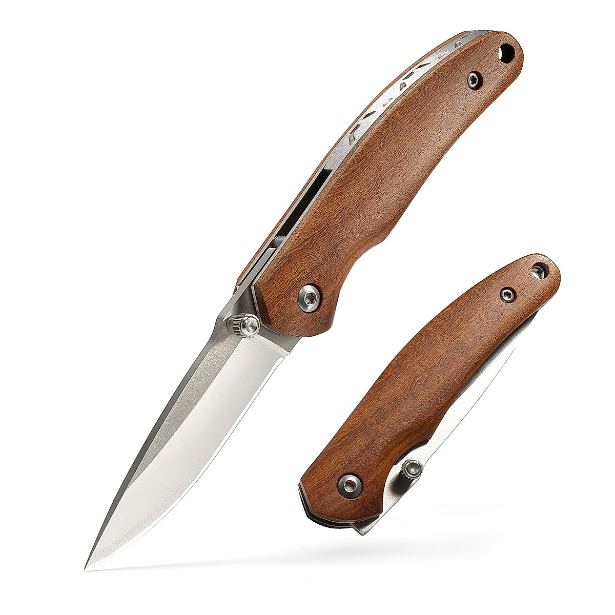 BARRYSAIL Small Pocket Knife, Folding Knife with 2.4 Inch Blade, Liner Lock, Wood Handle for EDC, Outdoor Camping, Survival (Polished)